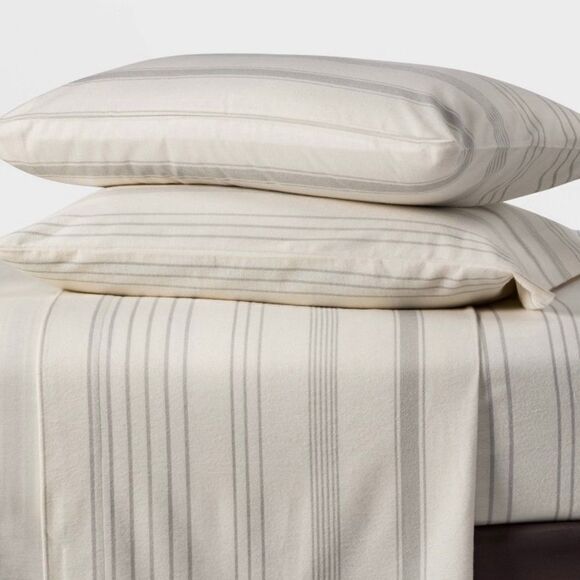 Threshold | Bedding | Threshold Cream Graystripedtwinflannelsheets ...